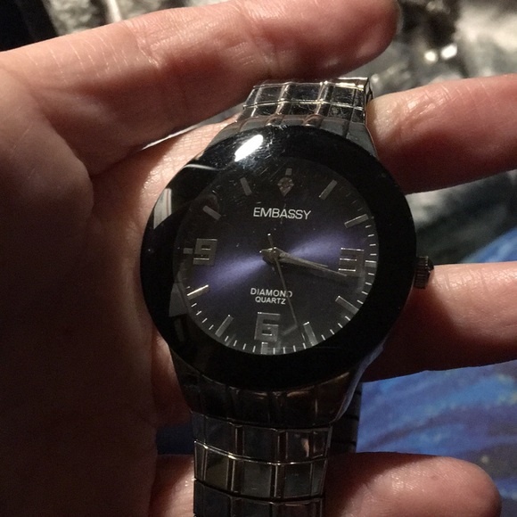 Embassy | Accessories | Embassy Diamond Gem3dd39 Silver Tone Blue Satin ...